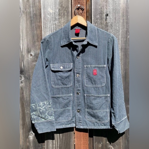 Jackets & Coats | Ku Usa Blue Striped Denim Jacket Womens Size L | Poshmark